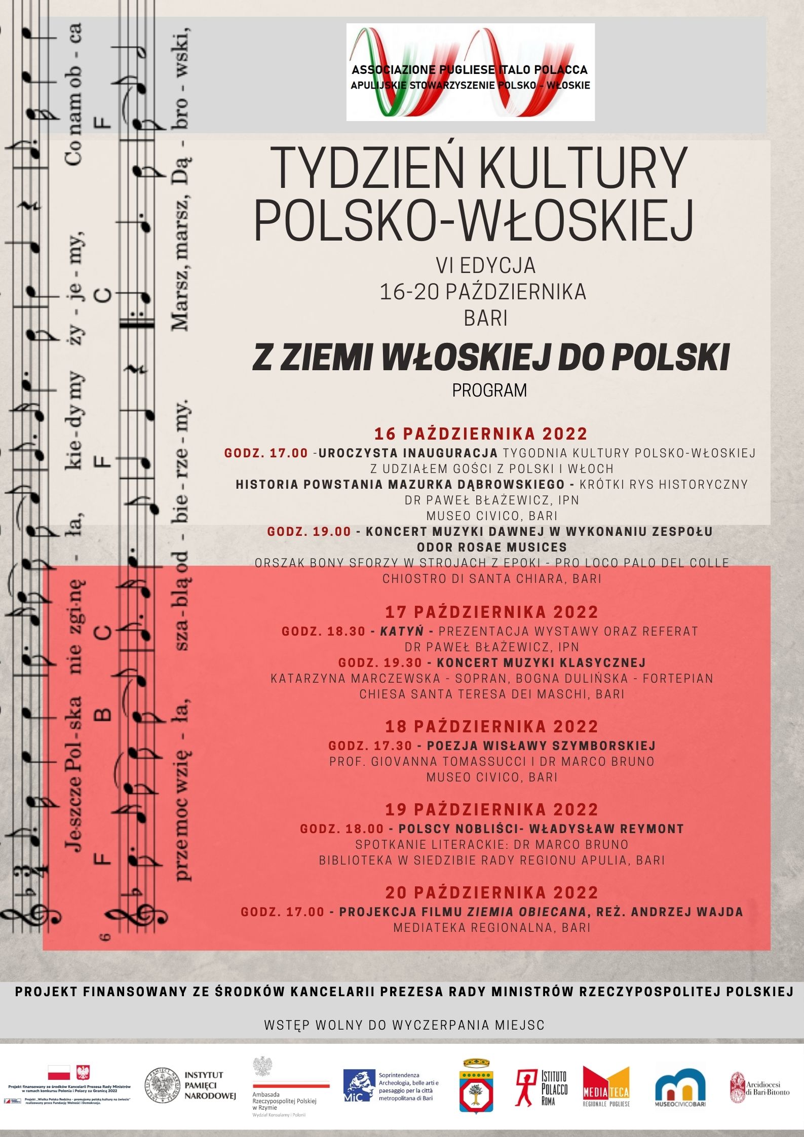 Bari: Tydzień kultury polsko - włoskiej. Z ziemi włoskiej do Polski ...